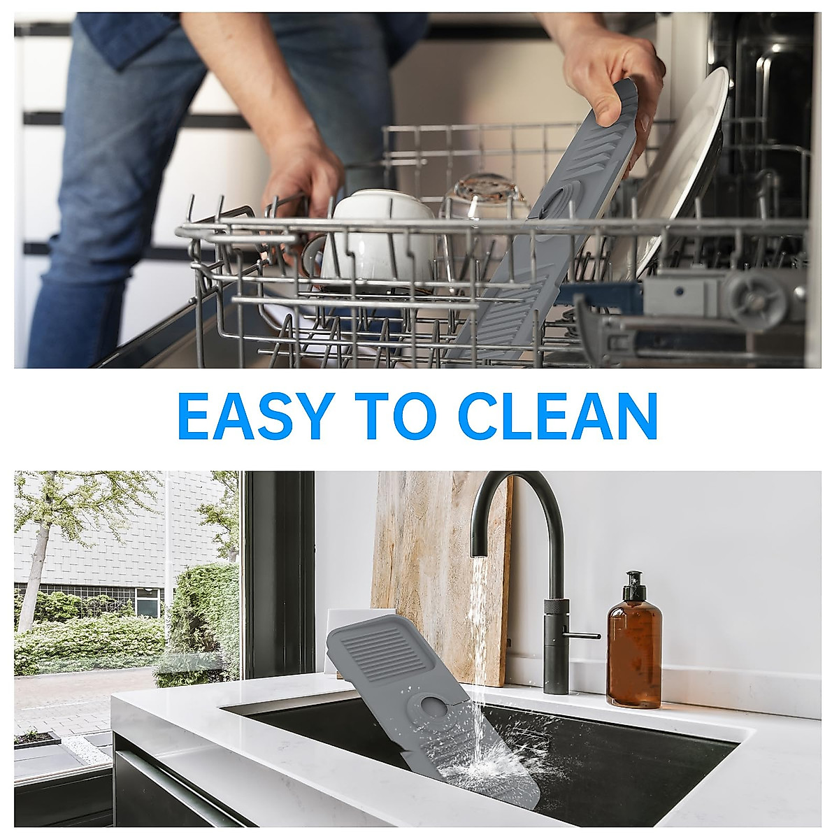 Silicone Faucet Splash Guard and Small Triangle Roll-Up Dish Drying Rack with Silicone Coating, Multifunctional Kitchen Drain Storage Tool