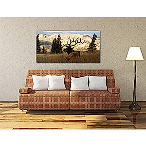 VVOVV Wall Decor Wildlife Animal Painting Deer Elk Wall Art Canvas Prints Autumn Forest Landscape Picture Stretched Framed Modern Home Decor for Bedroom Ready to Hang - 24x48 inches