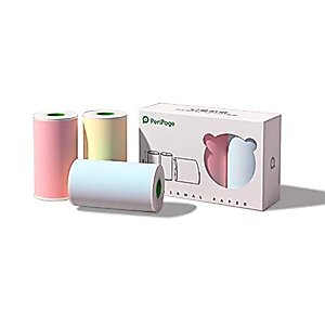 Peripage Colorful Mini Printer Paper Sticker, Thermal Printing Paper Can be Pasted fit for A6/A8 Waterproof, Oilproof, Scratchproof,3 Roll(Pink,Blue,Yellow),3.6m/roll