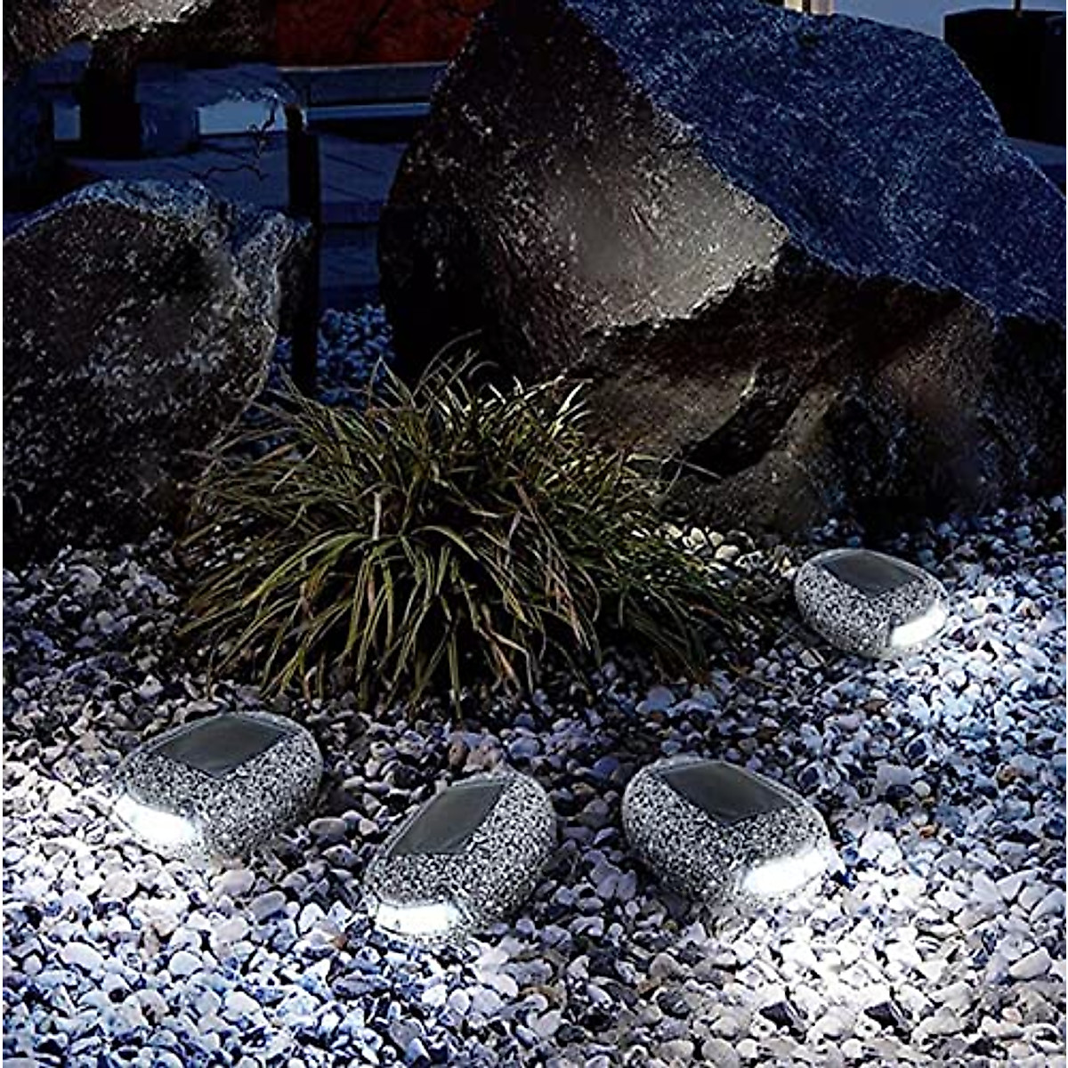 HULPPRE 6-Pack Solar Rock Lights,Decorative Stone Pathway Lights IP65 Waterproof Solar Deck Dock Lights,Step Lights,Solar Ground Lights,Road Studs/Markers for Sidewalk,Driveway,Pool