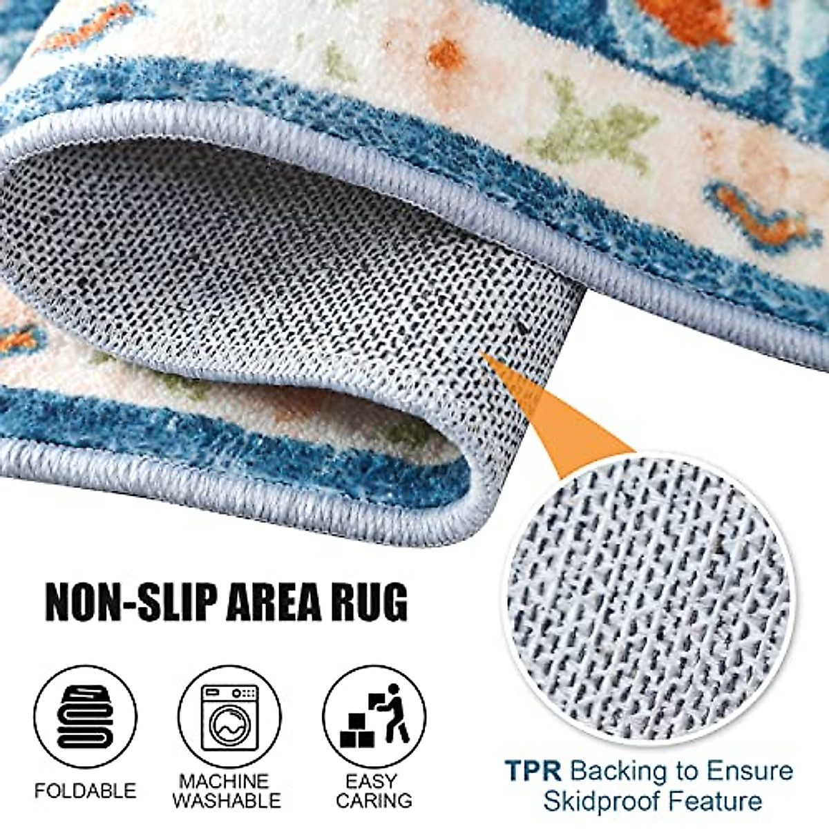 YUFANUHO Bohemian Area Rugs 5x7 Feet Wool Rugs, Low Pile Non-Slip Foldable Boho Medallion Rug with Oriental Stylish Floor Carpet for Living Room Bedrooms, Boho Floral Rug 5x7 Feet