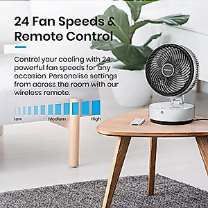 Pro Breeze Personal Table Fan with Remote Control, 8” Desk Fan, Powerful Turbo Whisper Quiet Fan Motor, 24 Speeds, 4 Modes & 12 Hour Timer, Table Fan for Bedroom, Tabletop Fan Air Circulator