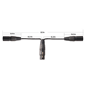 Devinal XLR splitter Female to 2 Male cable, XLR Female to Dual XLR Male Balanced Patch Y Cable, 3 PIN XLR Jack to 2 XLR Plugs Adaptor Cord - 1 Feet 2 Pack