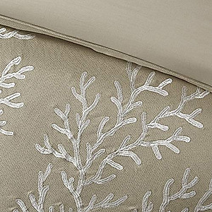 Harbor House Cotton Comforter Set-Coastal Oceanic Sealife Design All Season Down Alternative Bedding with Matching Shams, Bedskirt, Queen(92"x96"), Coastline, Coral Khaki, 6 Piece