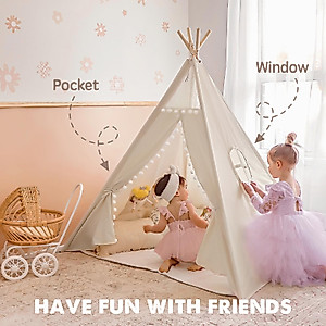 Tiny Land Teepee Tent for Kids Tent Indoor, Canvas Toddler Tent - Kids Teepee Tent for Girls & Boys, Washable Tipi Tent Kids Boho Tent - Foldable Kids Play Tent