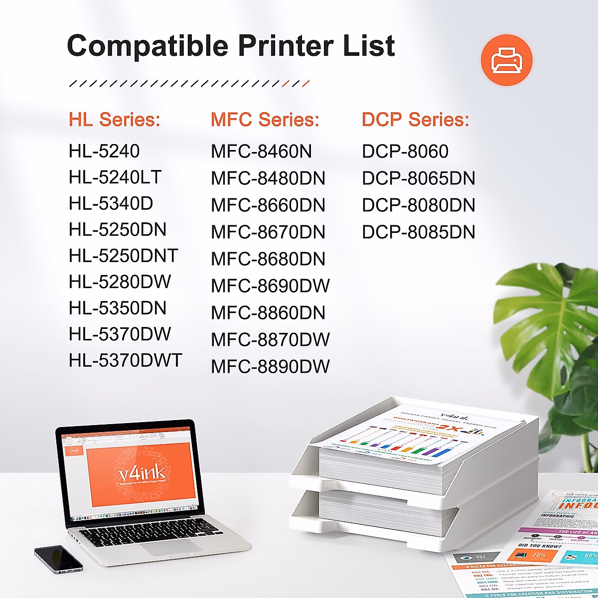 v4ink Compatible Drum Replacement for Brother DR520 DR620 1Pack for DCP-8060 8065 8080 8085 HL-5240 5250 5270 5280 5340 5350 5370 5380 MFC-8460 8480 8660 8670 8680 8690 8860 8870 8880 8890 (Not Toner)
