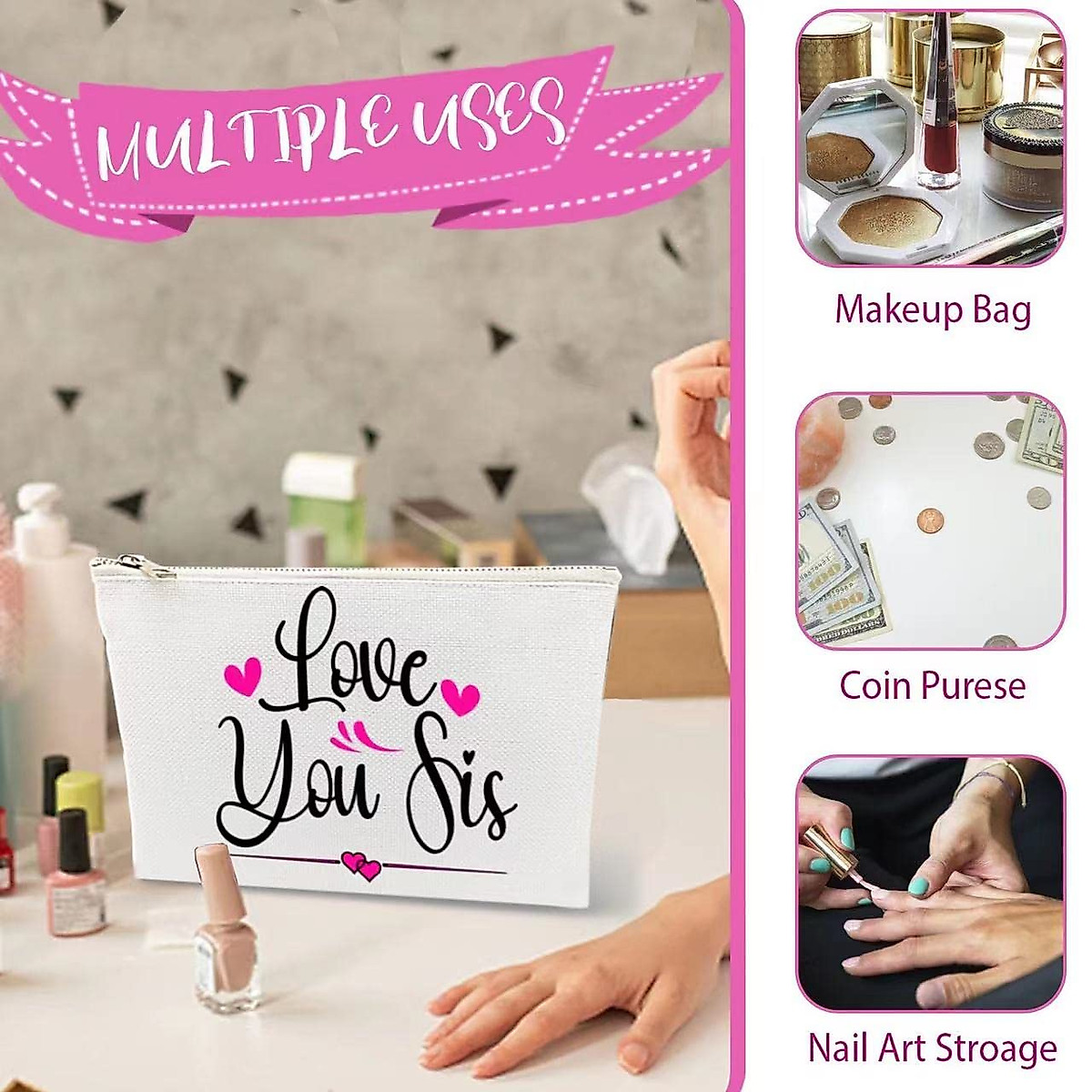 yongjoy Sister Gifts from Sisters,Gifts for Sister,Birthday Gifts for Sister,Sister Makeup Bag Gift,Love You Sis