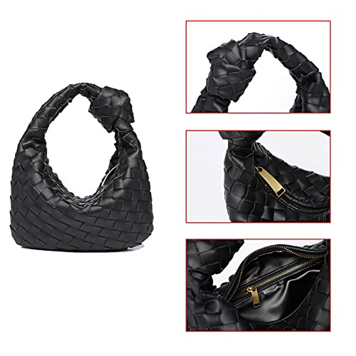 QWERTYUI Women Knotted Woven Handbag Soft Leather Fashion Shoulder Bag High Capacity Lightweight Handmade Clutch Bag,Silver,One Size