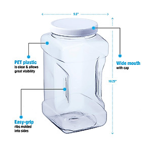 Hudson Exchange 1 Gallon Plastic Grip Jar with Cap (6 Pack), Food Grade BPA Free PET, Clear