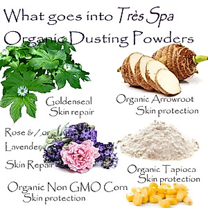Très Spa Organic Silky Skin Dusting Powder - Pure Botanicals with Rose petals, Lavender, & Golden Seal (.5pt Bulk Bag)