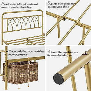 Yaheetech Full Bed Frame Metal Platform Bed with Petal Accented Headboard/Footboard/14.4 Inch Under Bed Storage/No Box Spring Needed,Antique Gold