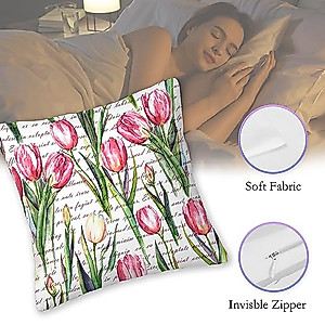 SKYDAWNY Pink Tulip Flowers Pillow Covers, Spring Throw Pillow Cases 18x18 in Square Pillowcases Set of 2 for Home Decorative Living Room Sofa Bedroom Outdoor,Double-Sided Design