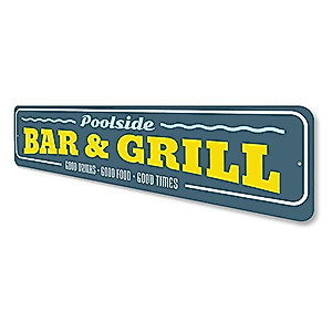Poolside Bar & Grill, Decorative Backyard Sign, Garden Pool Sign - 9 x 36 inches