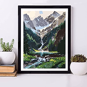 Paint by Number Mountains waterfall DIY Painting On Canvas, Paintwork with Paintbrushes Acrylic Paints,Perfect for Paint by Numbers for Adults and Kids Students Beginner, for Home Wall Decor16x20 Inch