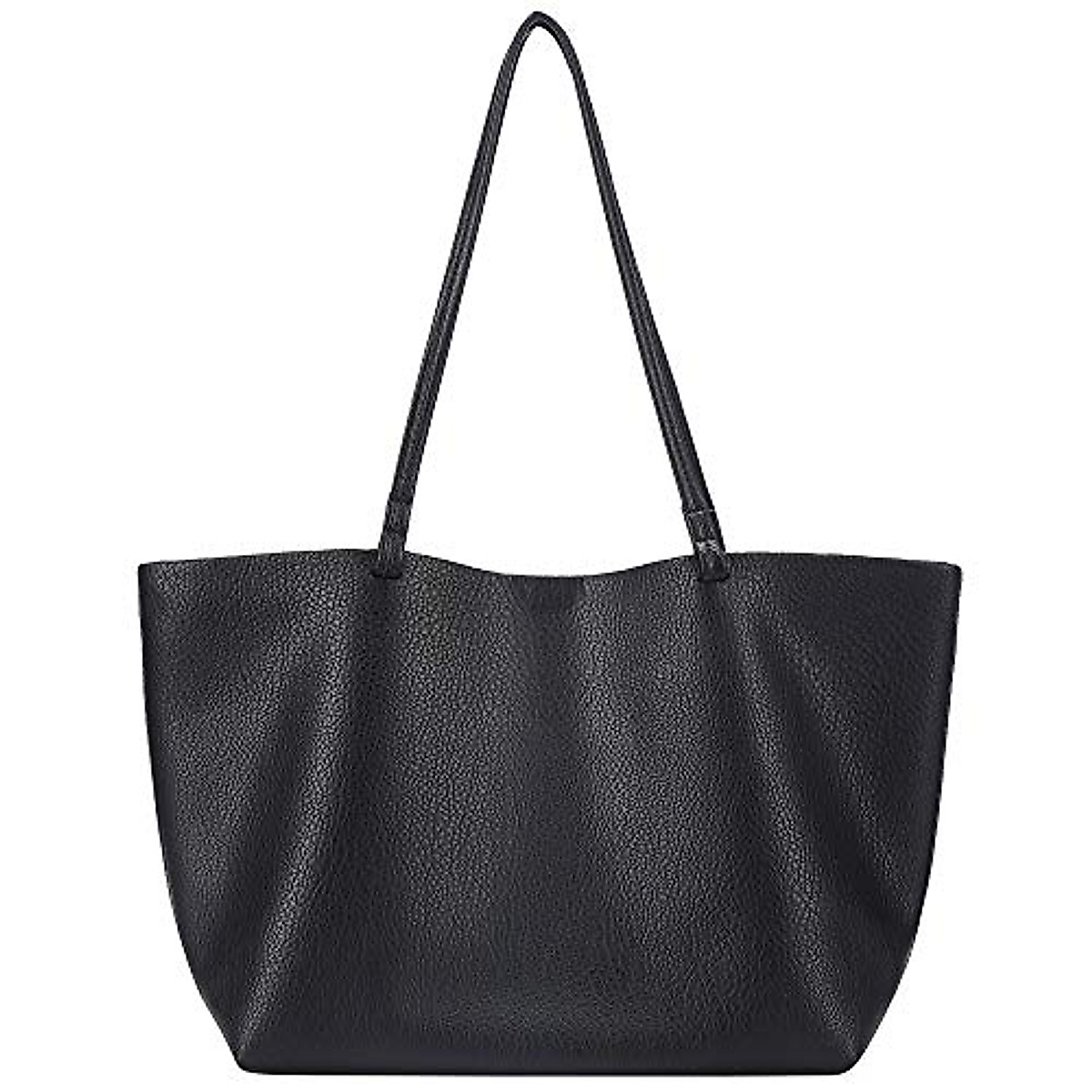 Women's Soft PU Leather Tote Shoulder Bag from HORSE&TIGER, Minimalist Litchi Texture Handbag (Black)