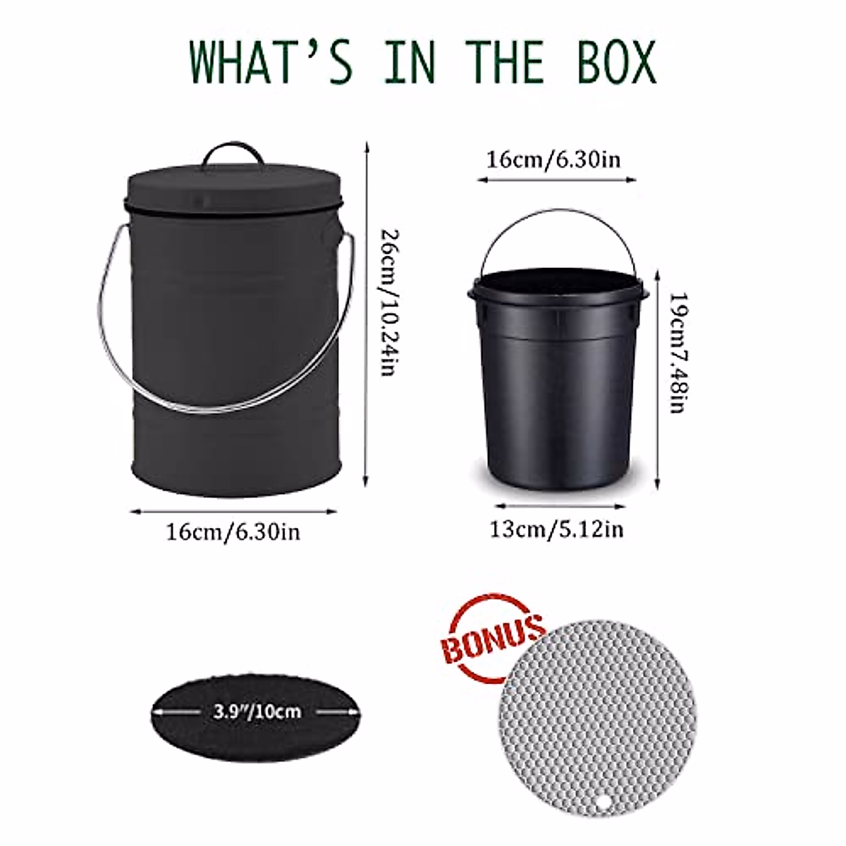 Compost Bin, LALASTAR Countertop Compost Bin with Lid, Kitchen Compost Container, Odorless Compost Bucket for Kitchen Food Waste with Carrying Handle, 1 Gallon, Black