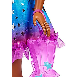Barbie Large Doll with Dark Brown Hair, 28 Inches Tall, Rainbow Dress and Styling Accessories Including Shooting Star Handbag