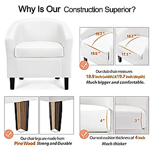 Yaheetech Accent Chair, Faux Leather Barrel Chairs Comfy Club Chairs Modern Accent Chair with Sturdy Wood Legs for Living Room/Bedroom/Reading/Room/Waiting Room, Set of 2, White