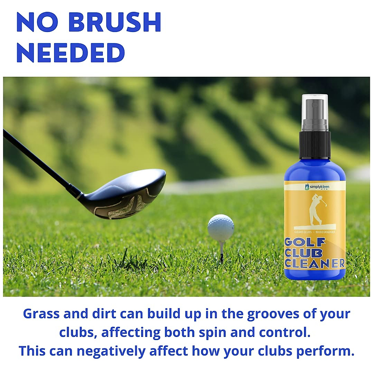 Simply Kleen USA Golf Club Cleaner for Drivers, Irons, Putters, Balls, and Grips, All-Purpose Surface Cleaning Spray, Removes Dirt, Grass, and Sand