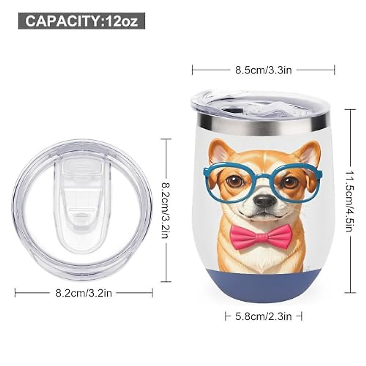 OPTKSNCU 304 Stainless Steel Insulated Cup with Lid, Pet Dog Soft Bow Tie, Oversized Glasses Print Durable, And Easy to Clean – Ideal for Home, Office, And Gift Giving