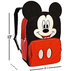 Mickey Mouse Backpack for Kids Toddlers ~ Deluxe 12" Mickey Mini Backpack with 3D Mickey Ears Plus Stickers and More (Mickey School Supplies Bundle)