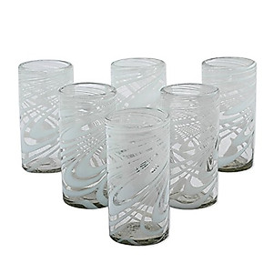 NOVICA Whirling White (Set Of 6) Blown Glass Highball Glasses