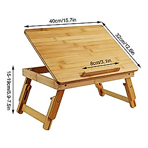 WKWKER Bamboo Laptop Desk with Folding Legs Tilting Surface Workstation Table Adjustable Laptop Stand Bed Tray for tv Sofa Study Computer Ipad Book (Natural)