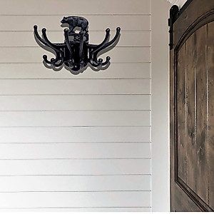 BestGiftEver Decorative Rustic Coat Hooks with Black Bear Accent - Free Spinning Movable Cast Iron Wall Hooks - Rustic Key Hook, Towel Holder, Bag and Coat Hanger for Wildlife and Woodland Theme.