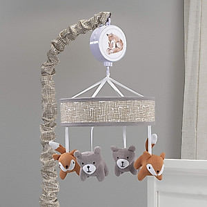 Lambs & Ivy Painted Forest Gray/Beige Fox and Bear Baby Crib Musical Mobile