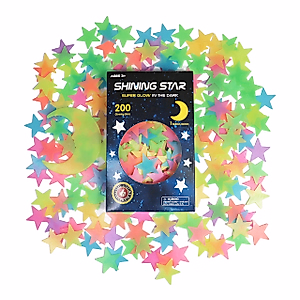 Glow in The Dark Stars Stickers for Ceiling, Adhesive 200pcs 3D Glowing Stars and Moon for Kids Bedroom,Luminous Stars Stickers Create a Realistic Starry Sky,Room Decor,Wall Stickers