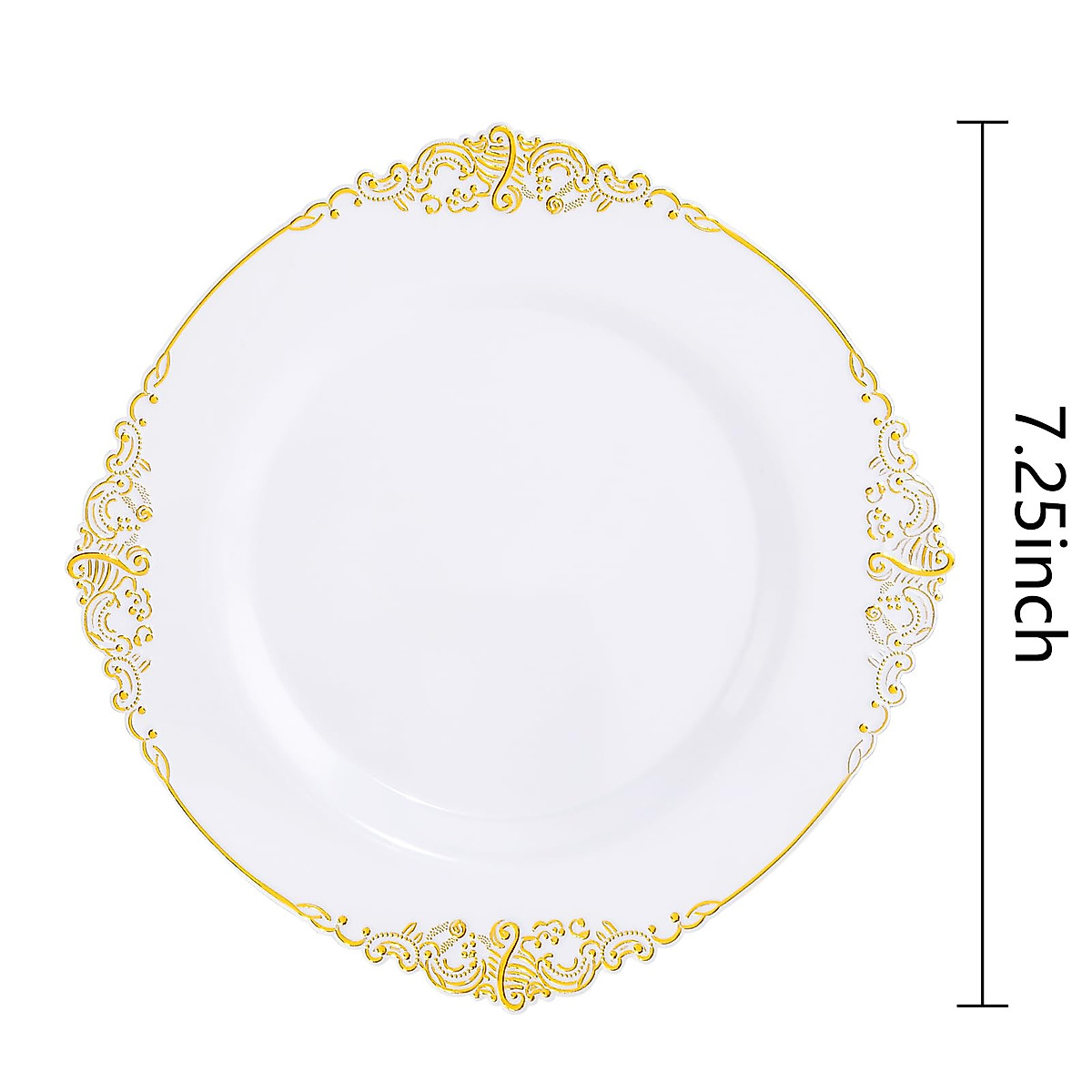 Nervure 100PCS White and Gold Plastic Plates - 7.5inch Gold Disposable Plates - Heavyweight Gold Plastic Plates - Gold Dessert Plates for Wedding & Party & Christmas