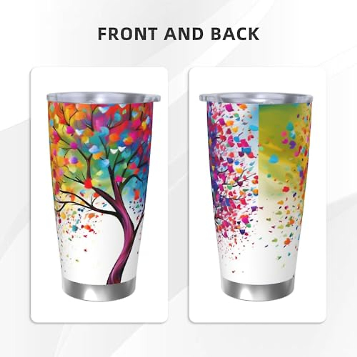 Colorful tree Tumbler with Lid and Straw 20oz Stainless Steel Car Cup for Hot and Cold Drinks, Double Wall Insulated Travel Coffee Mug Reusable Drink Thermos Cup Birthday Gifts