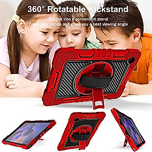 Tablet PC Case Shockproof Durable Protective Cover Durable 360 Degree Rotating Bracket Case Compatible with Samsung Galaxy Tab A8 10.5-Inch 2021 (SM-X200/X205/X207) Protective Cover (Color : Red+Blac