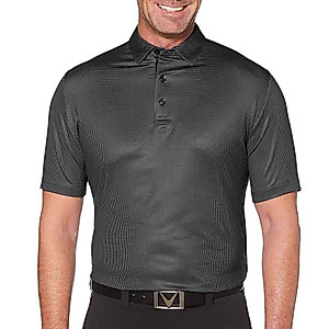 Gingham Printed Short Sleeve Golf Polo Shirt, Caviar, Medium