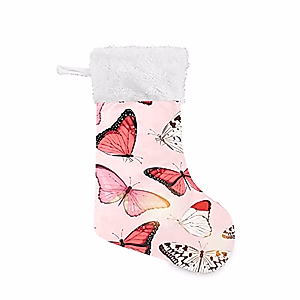 Kigai Christmas Stockings Tropic Butterfly Large Candy Stockings Stuffers Kids Cute Xmas Sock Decorations 2PCS for Home Holiday Party 12" x18"
