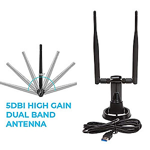 Netis WF2190 Wireless AC1200 Long-Range USB Adapter, Supports Windows, Mac, Linux, Two 5dBi High Gain Antennas, Free USB Cradle