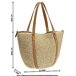 IN.RHAN Women's Handbag Large Straw Handmade Rattan Multi-functionWeave Shoulder Bag Beige