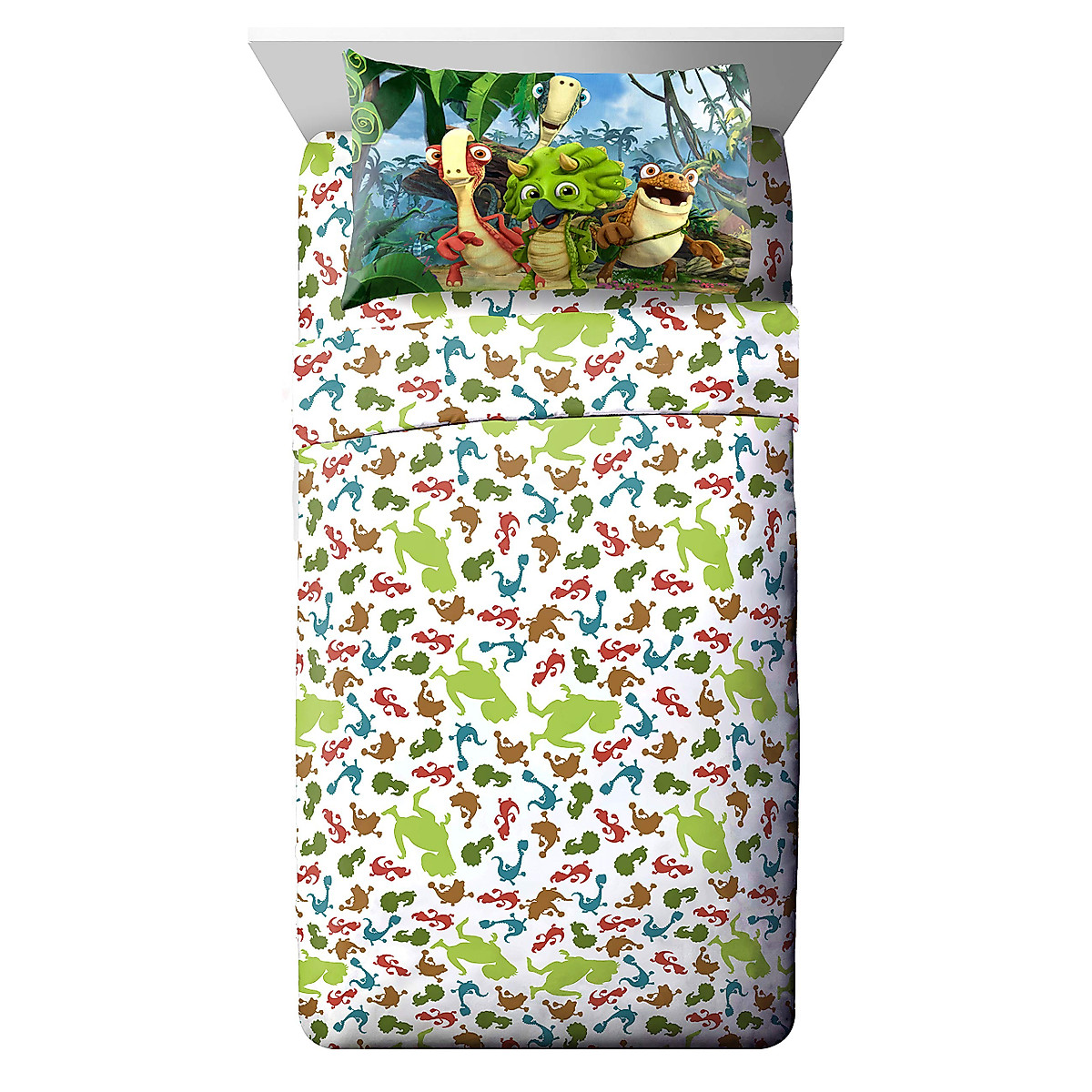 Jay Franco Gigantosaurus 4 Piece Toddler Bed Set – Bed Set Includes Toddler Size Comforter & Sheet Set - Bedding Features Dinosaur Rocky, Bill, Tiny, & Mazu (Official Gigantosaurus Product)