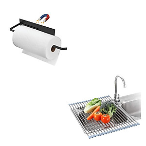 Magnetic Paper Towel Holder for Fridge, Toilet Paper Roll Holder Magnetic Paper Towel Rack Wall Mount and Seropy Roll Up Dish Drying Rack Over The Sink for Kitchen RV Sink 17.5x15.7 in