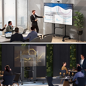 ONKRON Mobile TV Stand on Wheels for 70-110 Inch TV up to 320 lbs, Heavy Duty TV Stand Height Adjustable with Shelf & Aluminum Columns, max VESA 1000x600 Wide TV Cart Rolling TV Stand Portable Black