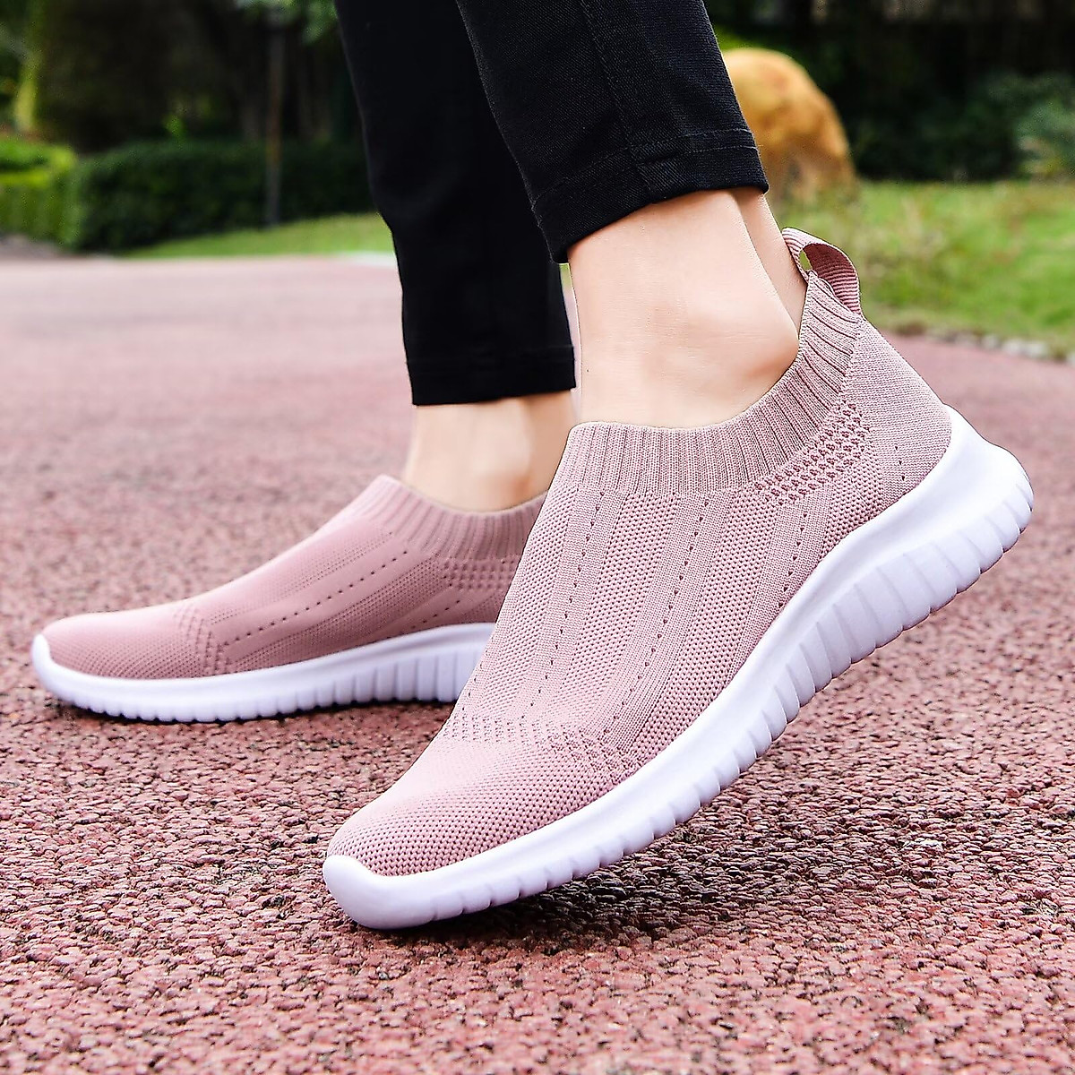 konhill Women's Slip On Sneakers Non Slip Walking Shoes Breathable Mesh Work Casual Lightweight Tennis Workout Shoes 12 US Mauve,44