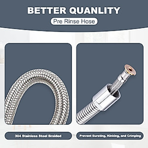iVIGA 18.5" Commercial Sink Faucet Sprayer Hose, Pre-rinse Sprayer Hose for Commercial Kitchen Sink Faucet, 18.5 Inch Stainless Steel Flexible Hose Replacement Kit for Restaurant Industrial Dishwasher