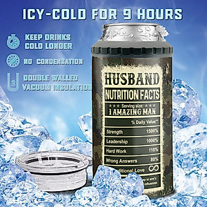 Personalized Husband Can Cooler 4 in 1 Holder Cup with Lids Customized Name 16oz Beer Drinking Gifts for Hubby from Wife Birthday Christmas Fathers Day Anniversary