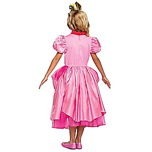 Princess Peach Costume Dress, Nintendo Super Mario Bros Deluxe Dress Up Outfit for Girls, Kids Size Medium (7-8)