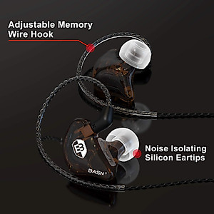BASN Bsinger PRO in-Ear Monitors Hybrid Dynamic Dual Drivers Two Detachable MMCX Cables Musicians in-Ear Earbuds Headphones (Brown)