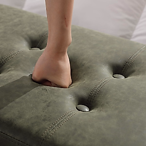 ZH4YOU 39 Inch Modern Dining Bench Indoor, Upholstered Leather Entryway Bench with Metal Legs, Button Tufted Ottoman Bench with Shoe Storage, Small Bench for Kitchen & Living Room Furnitures, Pu Green