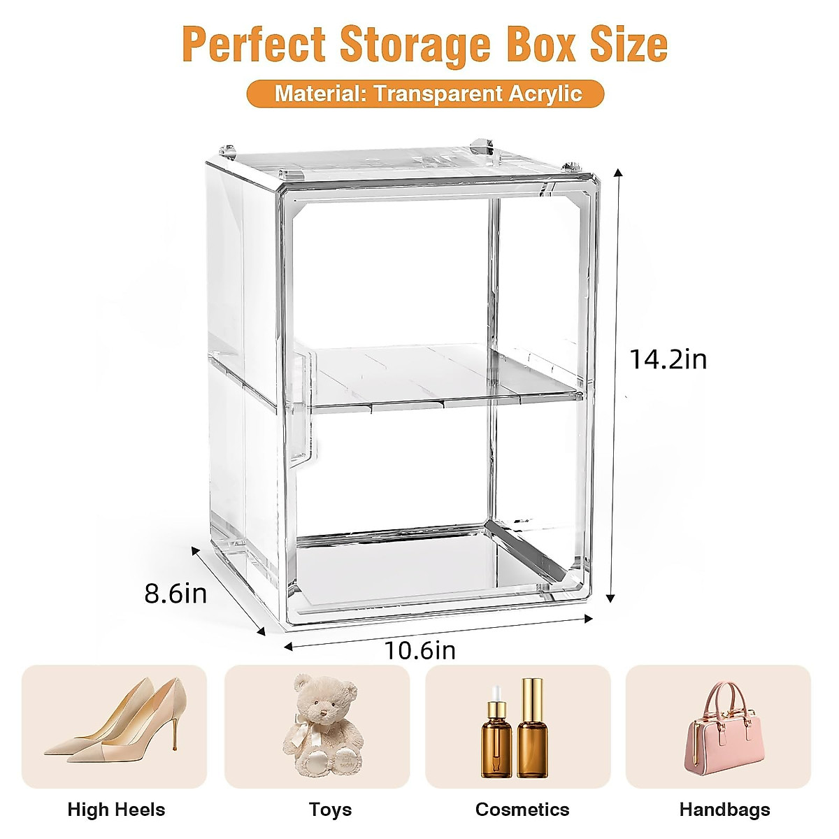 UTHIN 9Pack X-Large 2 Tiers Acrylic Display Case with Division Board, Clear Storage Box for Loungefly Backpack, Anti-Dust Stackable Bag Container Box with Magnetic Door