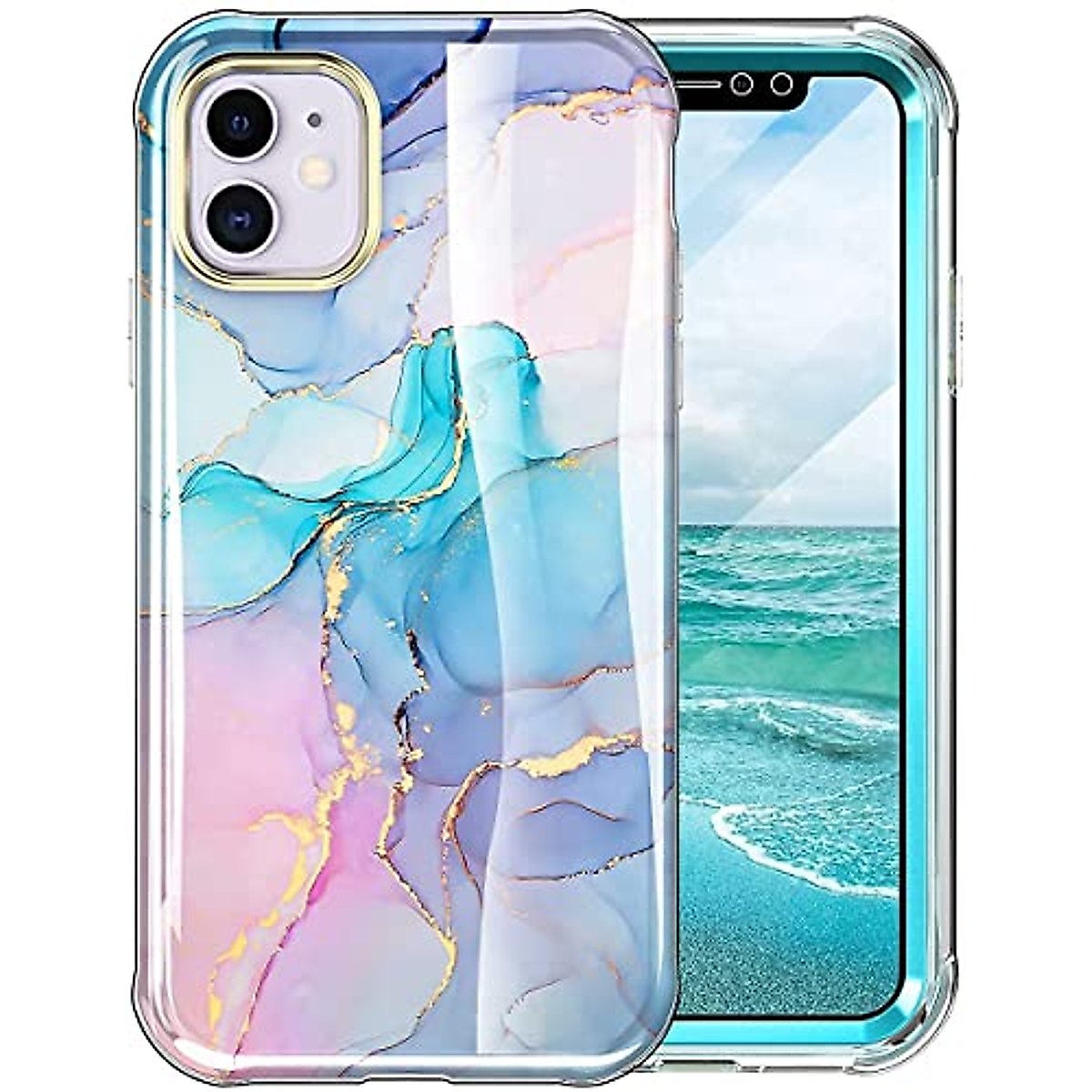 DT Series Case for iPhone 11 Case Built with Screen Protector, Lightweight and Stylish Full Body Shockproof Protective Rugged TPU Case for Apple iPhone 11 6.1inch（Marble）