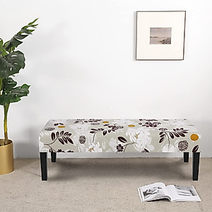 SearchI Brown Flower Stretch Dining Bench Cover, Washable, Protective, Durable Bench Seat Covers for Dining Room, Living Room, Kitchen