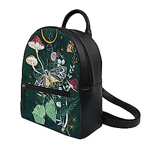 Showudesigns Butterfly Mushroom Backpack Purse Women Girls Mini Backpacks PU Leather Zipper Closure Shoulder Bags Shoulder Bag Casual Daypack Moon Moth Green